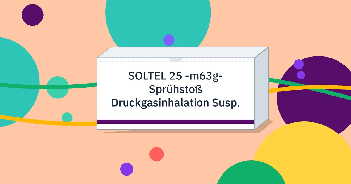 Symbolbild: Packung mit der Aufschrift SOLTEL 25 -m63g-Sprühstoß Druckgasinhalation Susp. (PZN 11715357) – Verfügbarkeit und Bezug in Apotheken in Frankfurt am Main