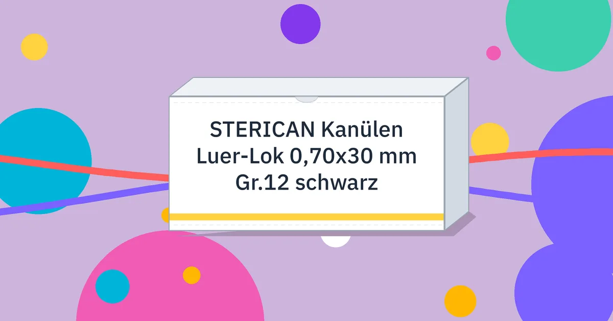 Symbolbild: Packung mit der Aufschrift STERICAN Kanülen Luer-Lok 0,70x30 mm Gr.12 schwarz (PZN 03031610) – Verfügbarkeit und Bezug in Apotheken in Frankfurt am Main