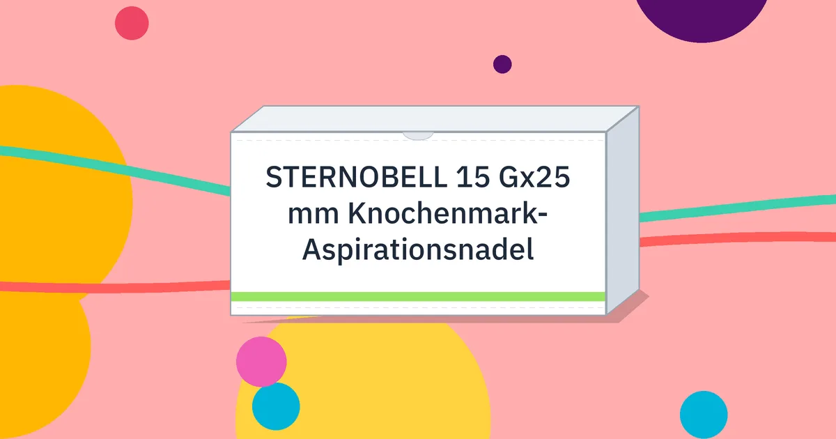 Symbolbild: Packung mit der Aufschrift STERNOBELL 15 Gx25 mm Knochenmark-Aspirationsnadel (PZN 19529453) – Verfügbarkeit und Bezug in Apotheken in Frankfurt am Main