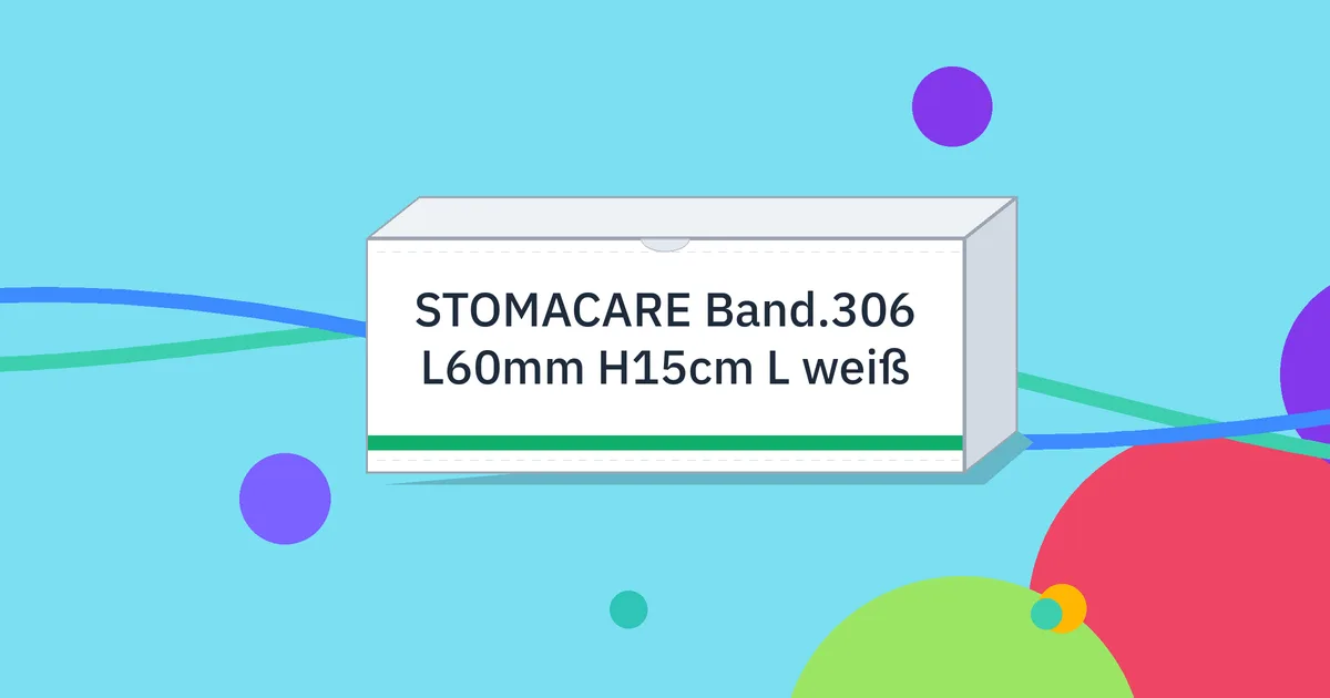 Symbolbild: Packung mit der Aufschrift STOMACARE Band.306 L60mm H15cm L weiß (PZN 07663471) – Verfügbarkeit und Bezug in Apotheken in Frankfurt am Main