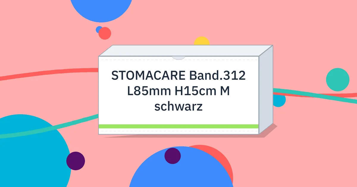 Symbolbild: Packung mit der Aufschrift STOMACARE Band.312 L85mm H15cm M schwarz (PZN 09437307) – Verfügbarkeit und Bezug in Apotheken in Frankfurt am Main