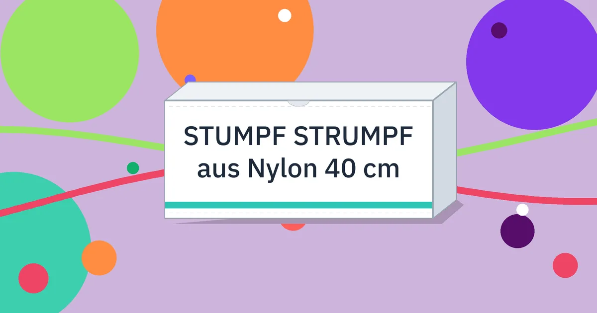 Symbolbild: Packung mit der Aufschrift STUMPF STRUMPF aus Nylon 40 cm (PZN 04865122) – Verfügbarkeit und Bezug in Apotheken in Frankfurt am Main