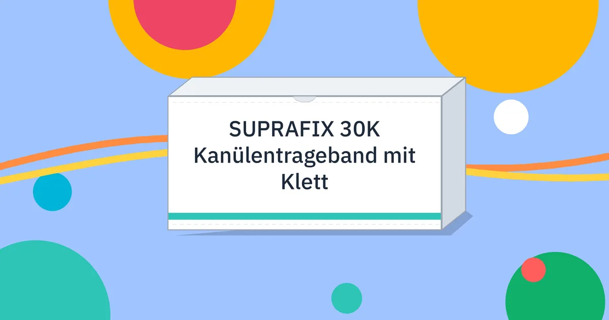 Symbolbild: Packung mit der Aufschrift SUPRAFIX 30K Kanülentrageband mit Klett (PZN 03900023) – Verfügbarkeit und Bezug in Apotheken in Frankfurt am Main