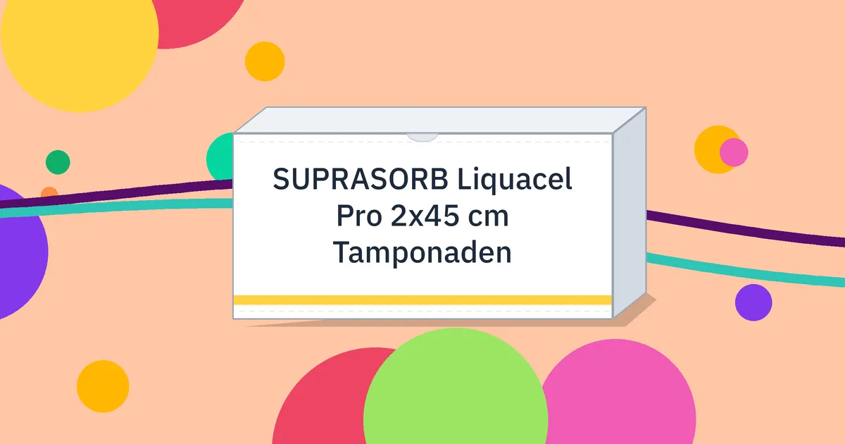 Symbolbild: Packung mit der Aufschrift SUPRASORB Liquacel Pro 2x45 cm Tamponaden (PZN 19296233) – Verfügbarkeit und Bezug in Apotheken in Frankfurt am Main