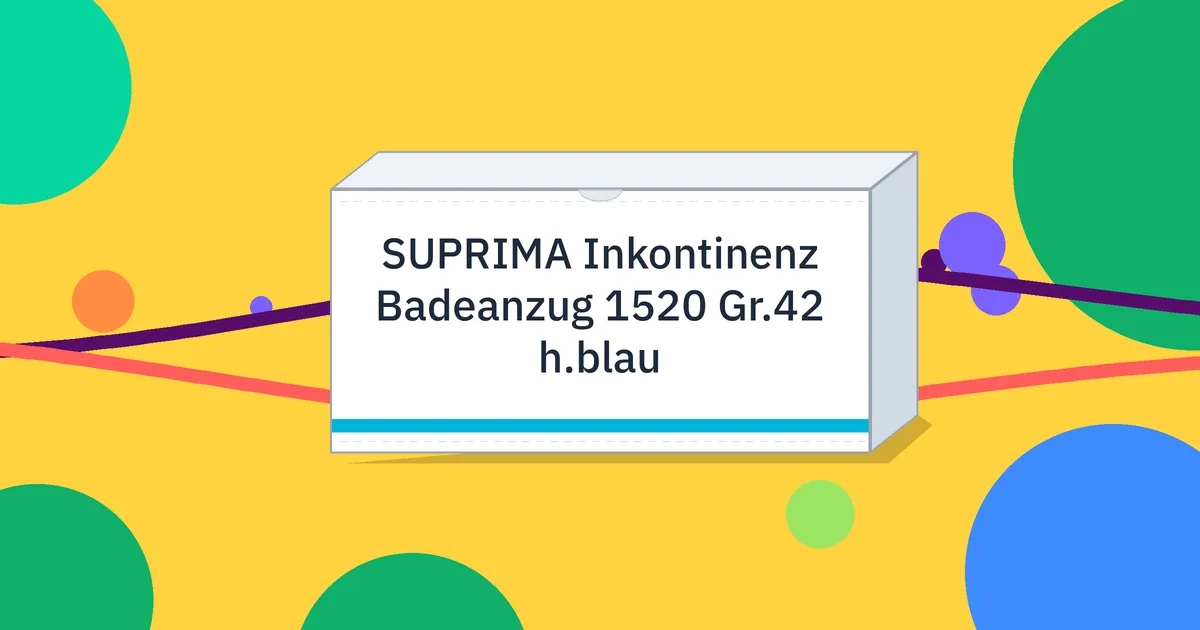 Symbolbild: Packung mit der Aufschrift SUPRIMA Inkontinenz Badeanzug 1520 Gr.42 h.blau (PZN 00724494) – Verfügbarkeit und Bezug in Apotheken in Frankfurt am Main