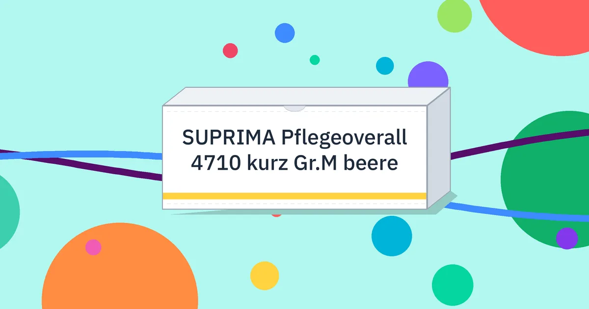 Symbolbild: Packung mit der Aufschrift SUPRIMA Pflegeoverall 4710 kurz Gr.M beere (PZN 05397539) – Verfügbarkeit und Bezug in Apotheken in Frankfurt am Main
