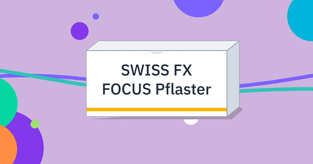Symbolbild: Packung mit der Aufschrift SWISS FX FOCUS Pflaster (PZN 19639986) – Verfügbarkeit und Bezug in Apotheken in Frankfurt am Main