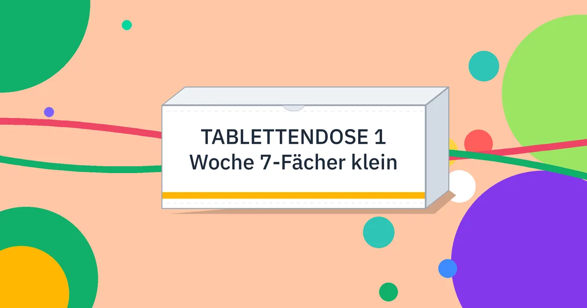 Symbolbild: Packung mit der Aufschrift TABLETTENDOSE 1 Woche 7-Fächer klein (PZN 06566599) – Verfügbarkeit und Bezug in Apotheken in Frankfurt am Main