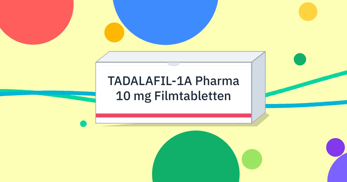 Symbolbild: Packung mit der Aufschrift TADALAFIL-1A Pharma 10 mg Filmtabletten (PZN 13167859) – Verfügbarkeit und Bezug in Apotheken in Frankfurt am Main