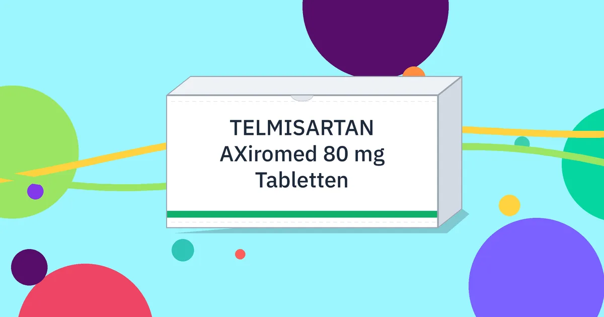 Symbolbild: Packung mit der Aufschrift TELMISARTAN AXiromed 80 mg Tabletten (PZN 18018124) – Verfügbarkeit und Bezug in Apotheken in Frankfurt am Main