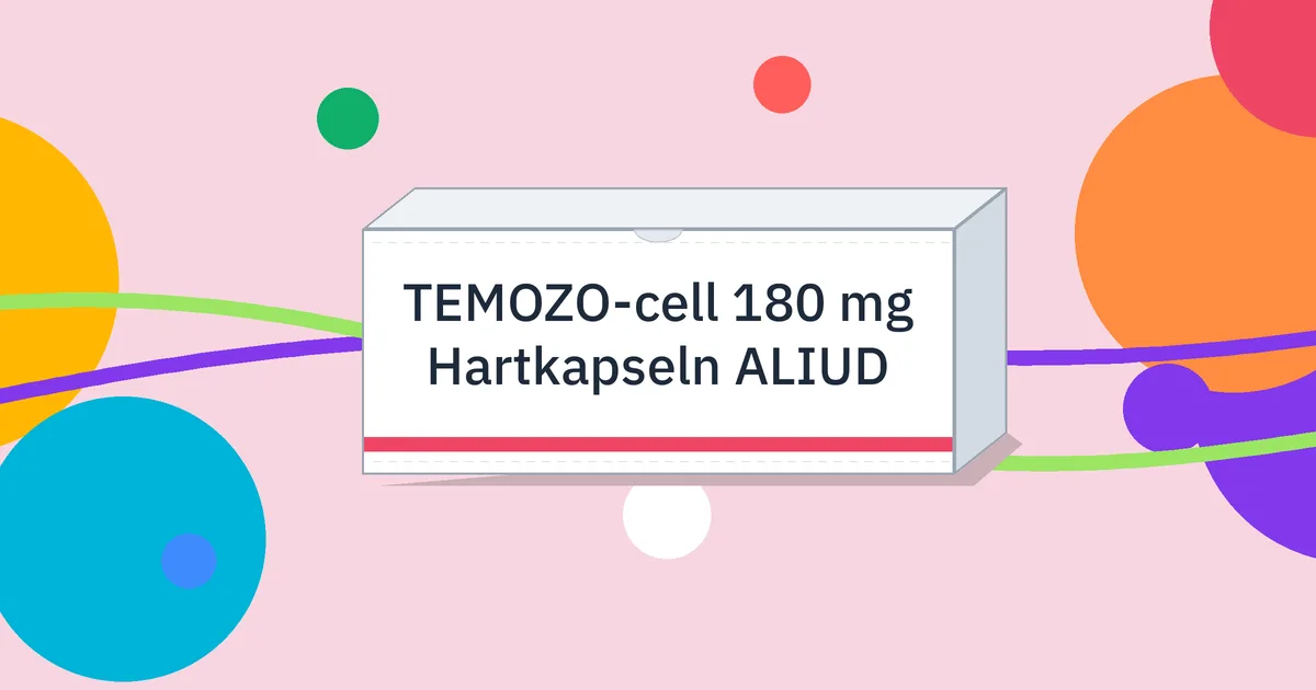 Symbolbild: Packung mit der Aufschrift TEMOZO-cell 180 mg Hartkapseln ALIUD (PZN 13168706) – Verfügbarkeit und Bezug in Apotheken in Frankfurt am Main