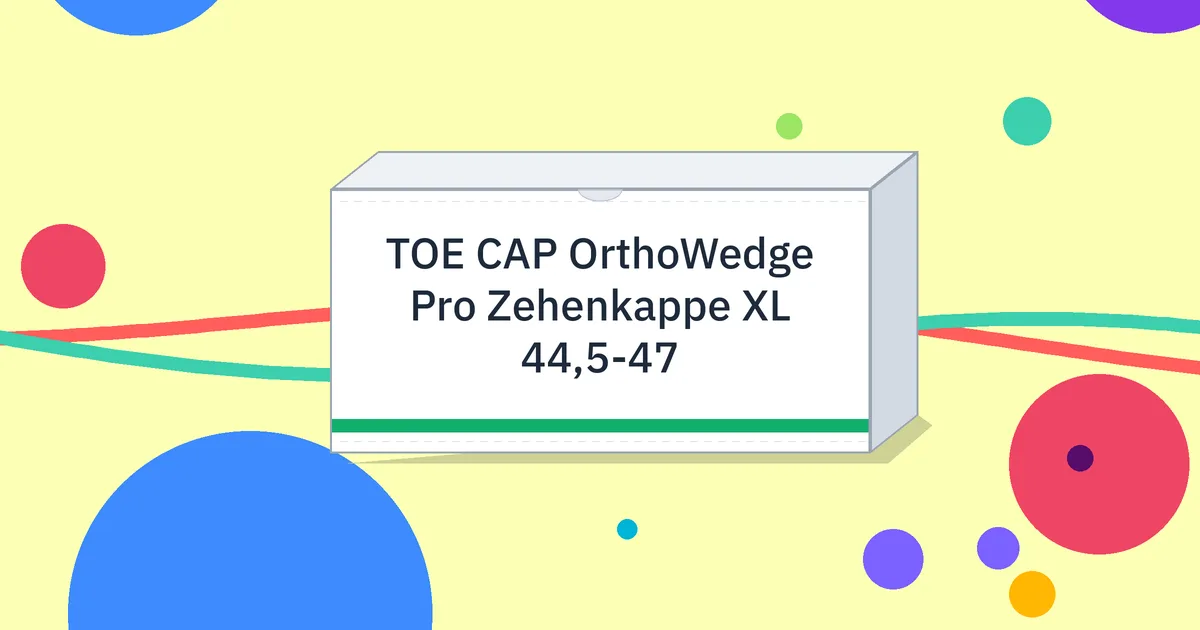 Symbolbild: Packung mit der Aufschrift TOE CAP OrthoWedge Pro Zehenkappe XL 44,5-47 (PZN 19669326) – Verfügbarkeit und Bezug in Apotheken in Frankfurt am Main