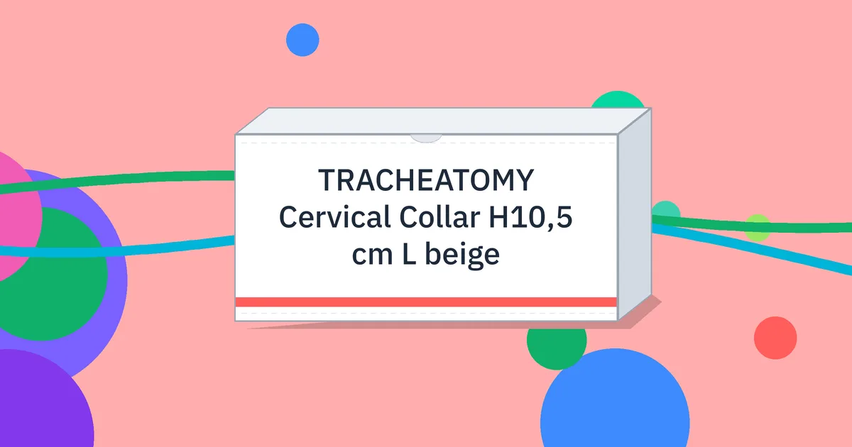 Symbolbild: Packung mit der Aufschrift TRACHEATOMY Cervical Collar H10,5 cm L beige (PZN 06181273) – Verfügbarkeit und Bezug in Apotheken in Frankfurt am Main