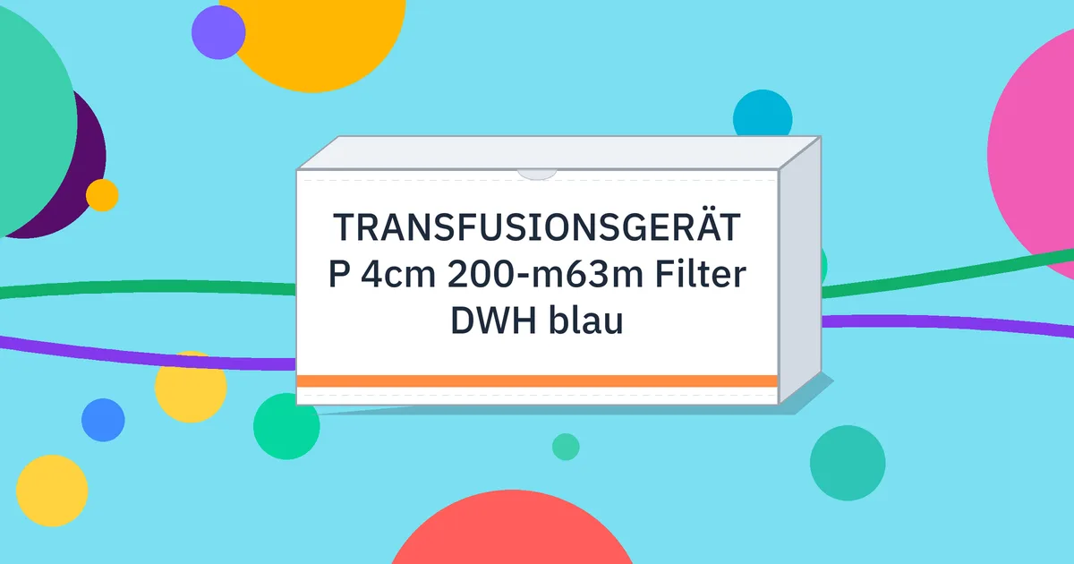 Symbolbild: Packung mit der Aufschrift TRANSFUSIONSGERÄT P 4cm 200-m63m Filter DWH blau (PZN 17486679) – Verfügbarkeit und Bezug in Apotheken in Frankfurt am Main