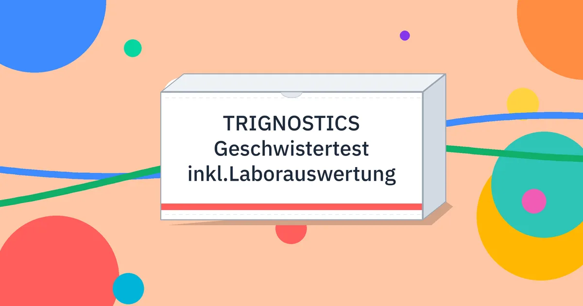 Symbolbild: Packung mit der Aufschrift TRIGNOSTICS Geschwistertest inkl.Laborauswertung (PZN 19638337) – Verfügbarkeit und Bezug in Apotheken in Frankfurt am Main