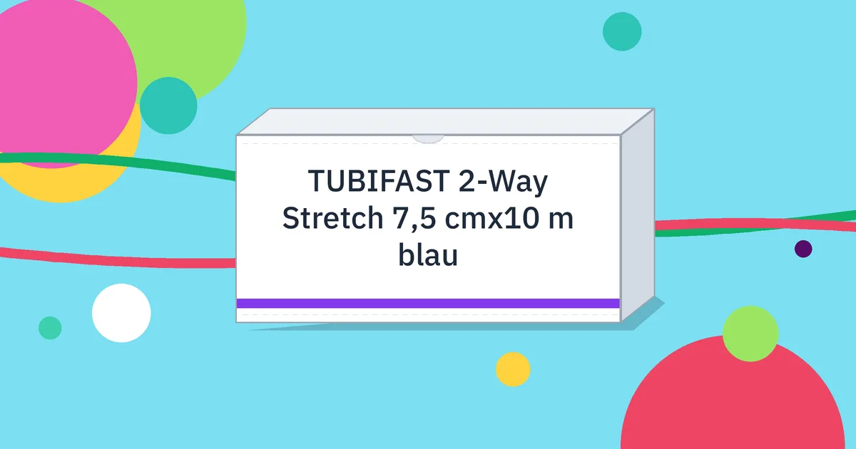 Symbolbild: Packung mit der Aufschrift TUBIFAST 2-Way Stretch 7,5 cmx10 m blau (PZN 17215325) – Verfügbarkeit und Bezug in Apotheken in Frankfurt am Main
