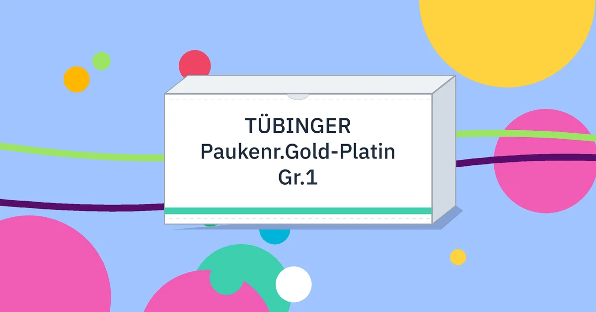 Symbolbild: Packung mit der Aufschrift TÜBINGER Paukenr.Gold-Platin Gr.1 (PZN 09652767) – Verfügbarkeit und Bezug in Apotheken in Frankfurt am Main