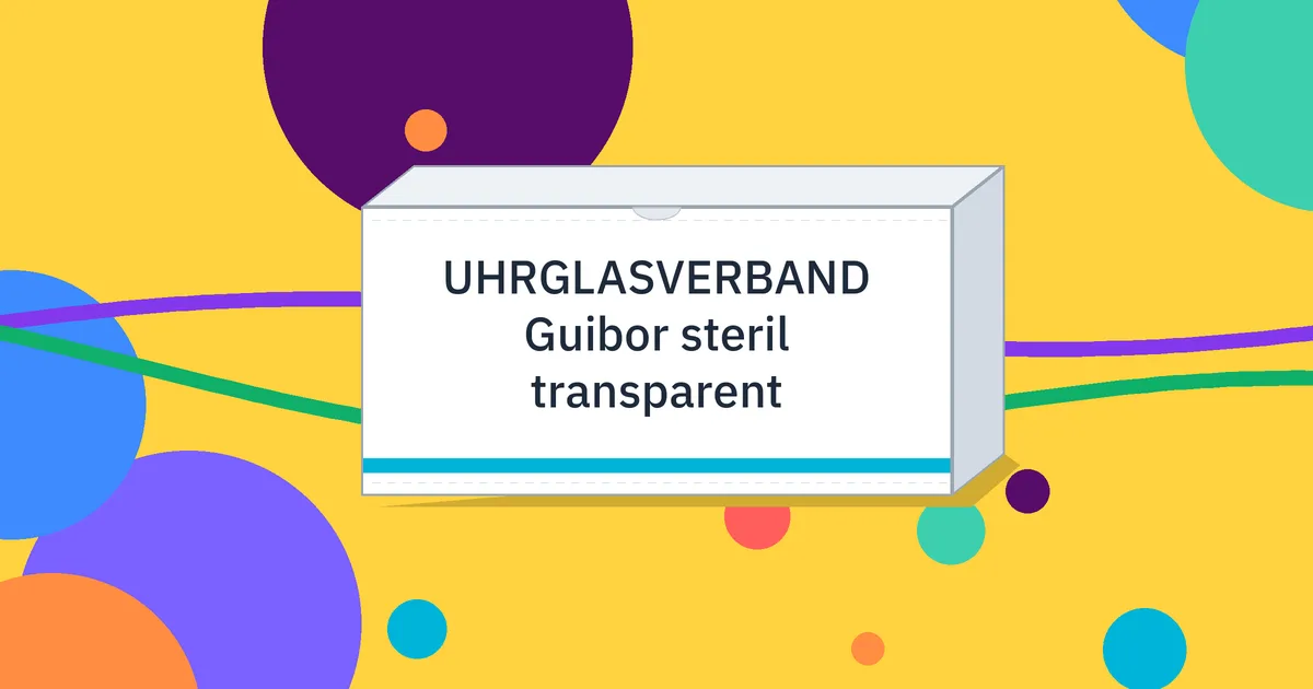 Symbolbild: Packung mit der Aufschrift UHRGLASVERBAND Guibor steril transparent (PZN 10779527) – Verfügbarkeit und Bezug in Apotheken in Frankfurt am Main