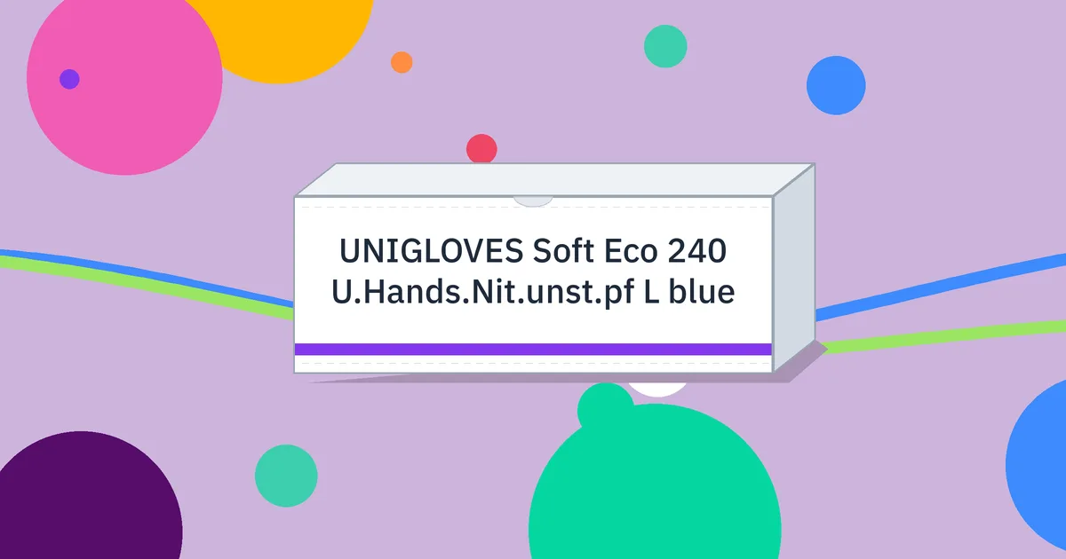 Symbolbild: Packung mit der Aufschrift UNIGLOVES Soft Eco 240 U.Hands.Nit.unst.pf L blue (PZN 18102190) – Verfügbarkeit und Bezug in Apotheken in Frankfurt am Main