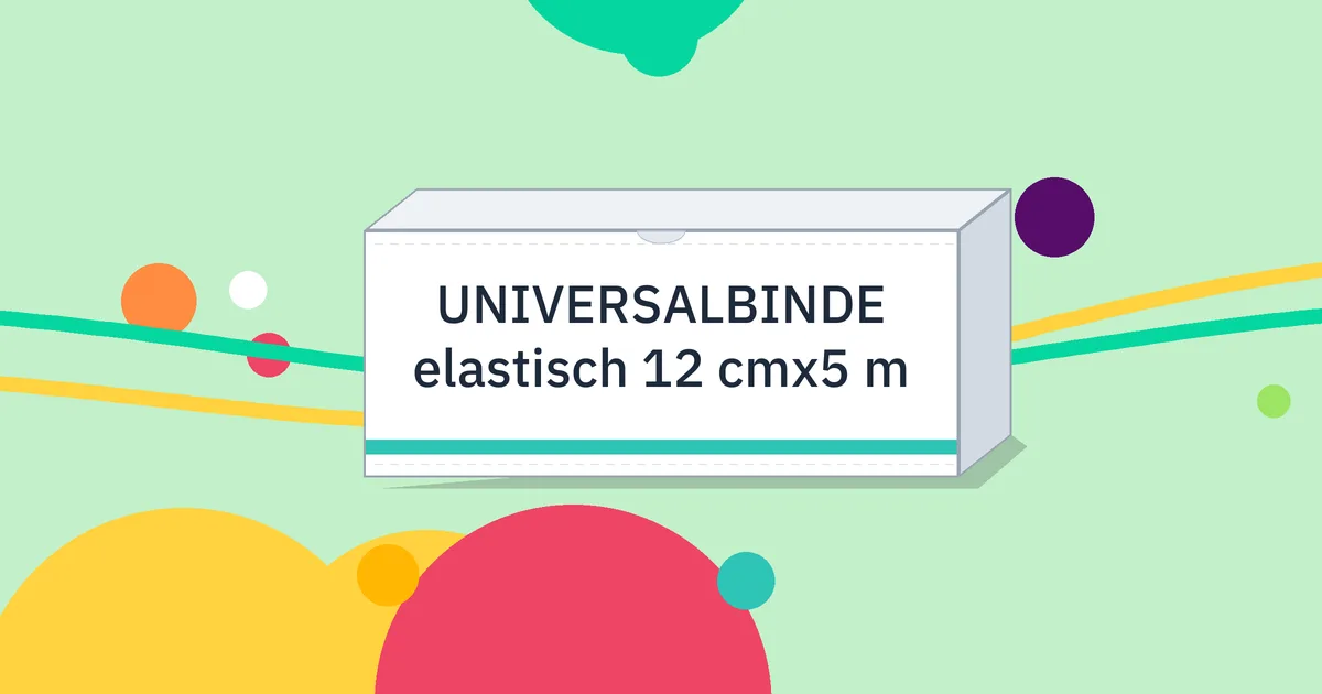 Symbolbild: Packung mit der Aufschrift UNIVERSALBINDE elastisch 12 cmx5 m (PZN 07200245) – Verfügbarkeit und Bezug in Apotheken in Frankfurt am Main