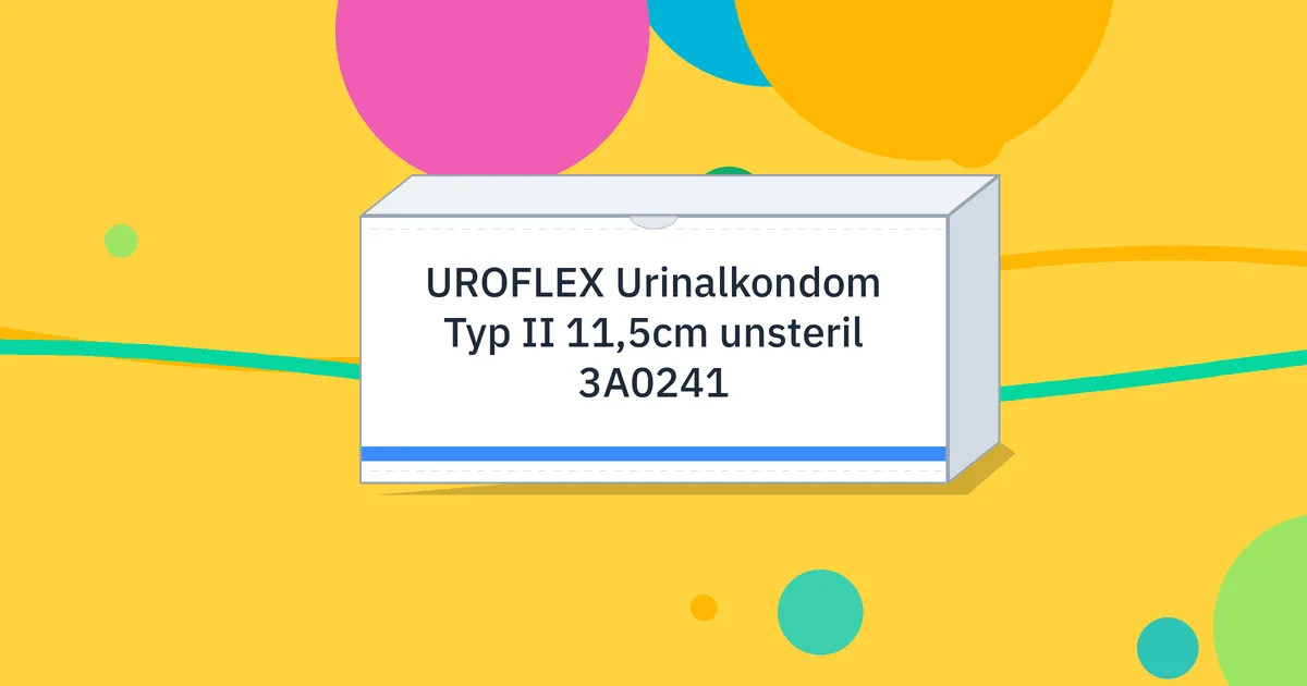 Symbolbild: Packung mit der Aufschrift UROFLEX Urinalkondom Typ II 11,5cm unsteril 3A0241 (PZN 17414740) – Verfügbarkeit und Bezug in Apotheken in Frankfurt am Main