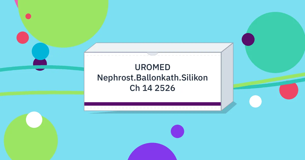 Symbolbild: Packung mit der Aufschrift UROMED Nephrost.Ballonkath.Silikon Ch 14 2526 (PZN 03281169) – Verfügbarkeit und Bezug in Apotheken in Frankfurt am Main