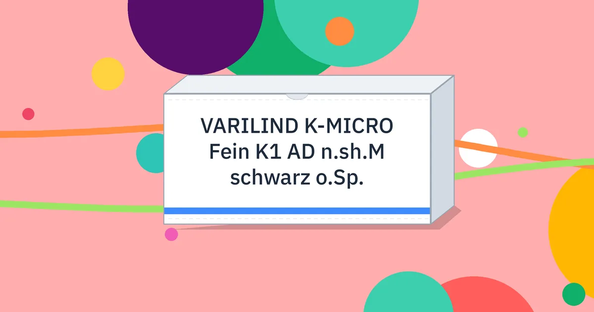 Symbolbild: Packung mit der Aufschrift VARILIND K-MICRO Fein K1 AD n.sh.M schwarz o.Sp. (PZN 20557905) – Verfügbarkeit und Bezug in Apotheken in Frankfurt am Main