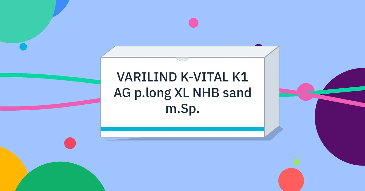 Symbolbild: Packung mit der Aufschrift VARILIND K-VITAL K1 AG p.long XL NHB sand m.Sp. (PZN 20562846) – Verfügbarkeit und Bezug in Apotheken in Frankfurt am Main