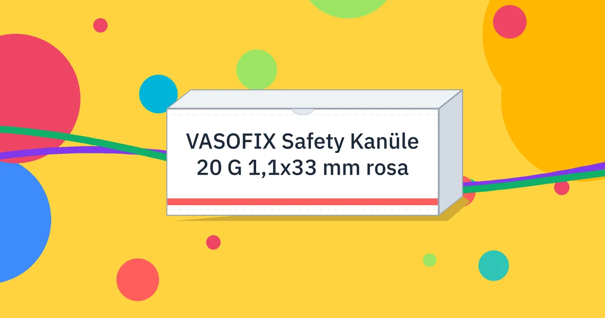 Symbolbild: Packung mit der Aufschrift VASOFIX Safety Kanüle 20 G 1,1x33 mm rosa (PZN 14028114) – Verfügbarkeit und Bezug in Apotheken in Frankfurt am Main