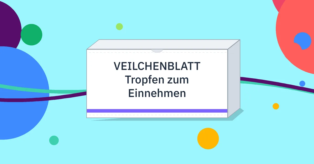 Symbolbild: Packung mit der Aufschrift VEILCHENBLATT Tropfen zum Einnehmen (PZN 11867529) – Verfügbarkeit und Bezug in Apotheken in Frankfurt am Main