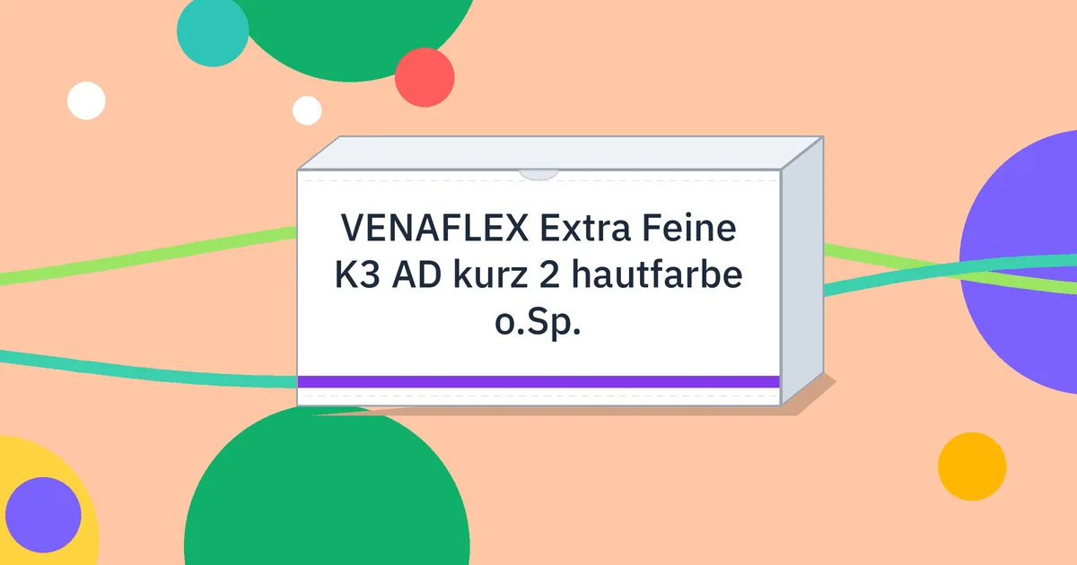 Symbolbild: Packung mit der Aufschrift VENAFLEX Extra Feine K3 AD kurz 2 hautfarbe o.Sp. (PZN 18308000) – Verfügbarkeit und Bezug in Apotheken in Frankfurt am Main