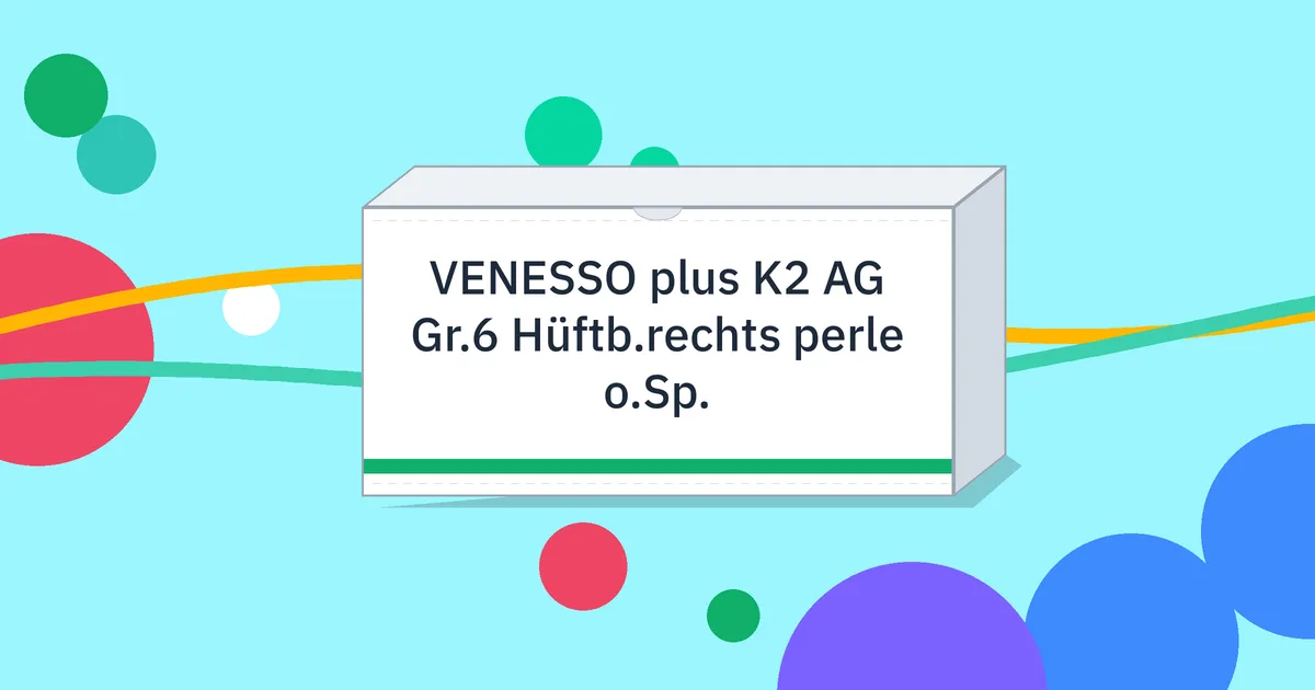 Symbolbild: Packung mit der Aufschrift VENESSO plus K2 AG Gr.6 Hüftb.rechts perle o.Sp. (PZN 03302747) – Verfügbarkeit und Bezug in Apotheken in Frankfurt am Main