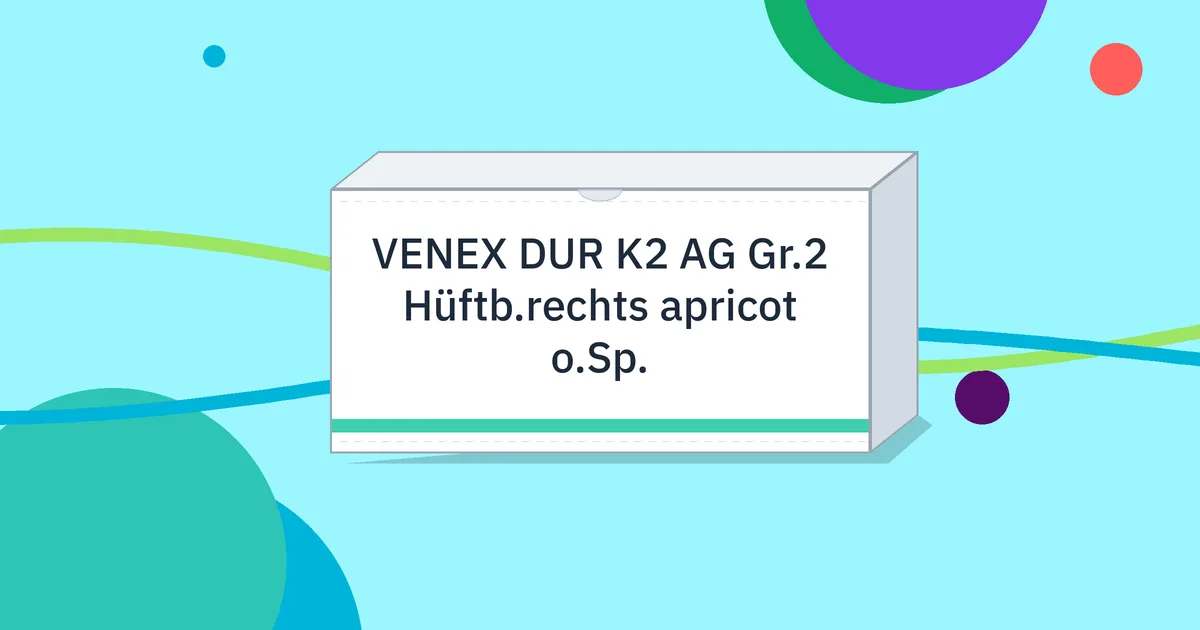 Symbolbild: Packung mit der Aufschrift VENEX DUR K2 AG Gr.2 Hüftb.rechts apricot o.Sp. (PZN 03231450) – Verfügbarkeit und Bezug in Apotheken in Frankfurt am Main