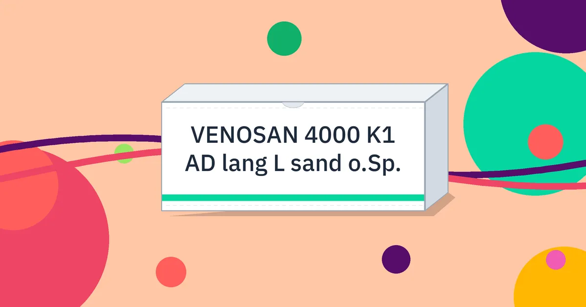 Symbolbild: Packung mit der Aufschrift VENOSAN 4000 K1 AD lang L sand o.Sp. (PZN 14421751) – Verfügbarkeit und Bezug in Apotheken in Frankfurt am Main