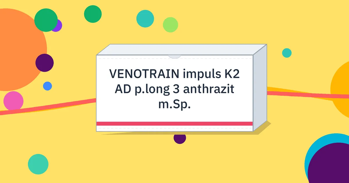 Symbolbild: Packung mit der Aufschrift VENOTRAIN impuls K2 AD p.long 3 anthrazit m.Sp. (PZN 15221853) – Verfügbarkeit und Bezug in Apotheken in Frankfurt am Main