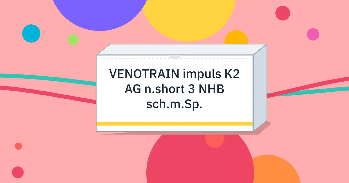 Symbolbild: Packung mit der Aufschrift VENOTRAIN impuls K2 AG n.short 3 NHB sch.m.Sp. (PZN 00505846) – Verfügbarkeit und Bezug in Apotheken in Frankfurt am Main
