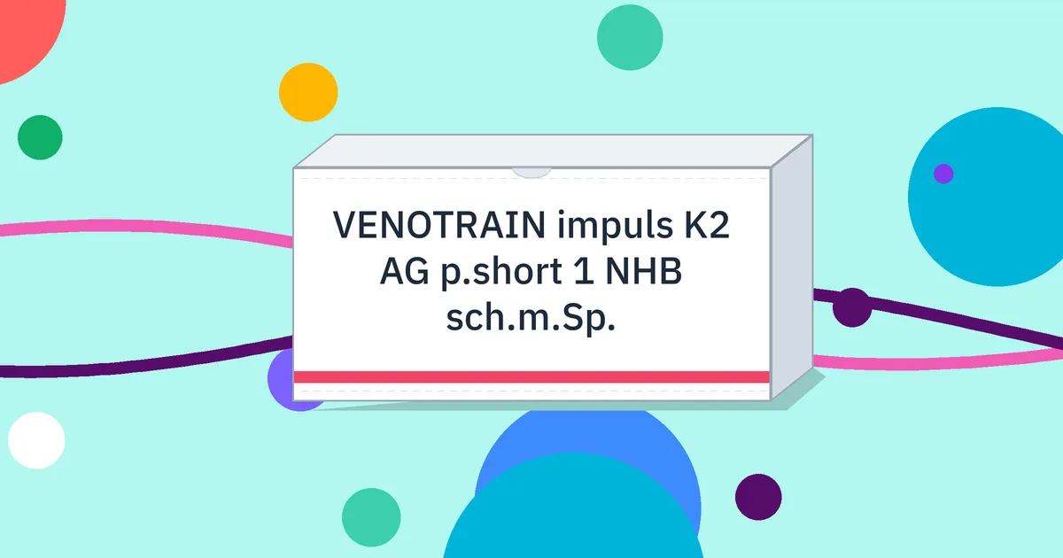 Symbolbild: Packung mit der Aufschrift VENOTRAIN impuls K2 AG p.short 1 NHB sch.m.Sp. (PZN 00513610) – Verfügbarkeit und Bezug in Apotheken in Frankfurt am Main