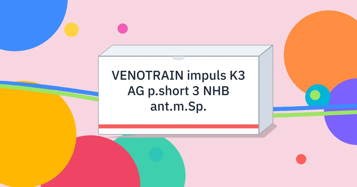 Symbolbild: Packung mit der Aufschrift VENOTRAIN impuls K3 AG p.short 3 NHB ant.m.Sp. (PZN 15215976) – Verfügbarkeit und Bezug in Apotheken in Frankfurt am Main