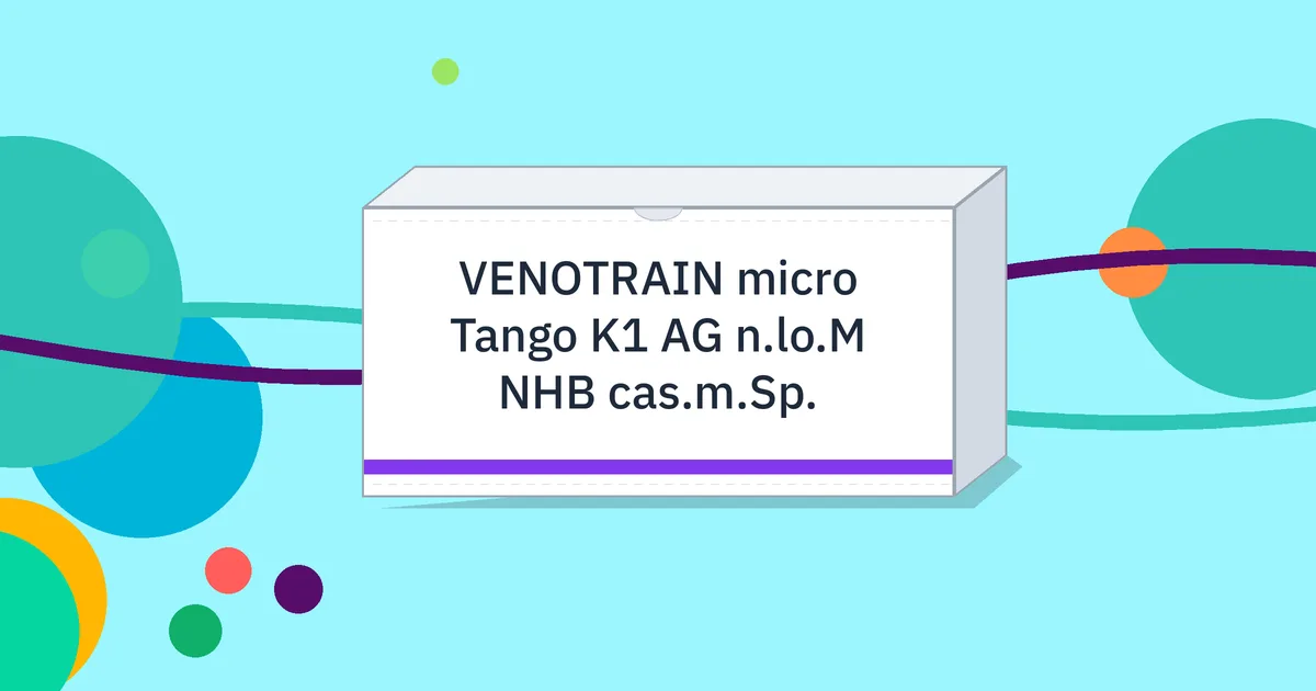 Symbolbild: Packung mit der Aufschrift VENOTRAIN micro Tango K1 AG n.lo.M NHB cas.m.Sp. (PZN 20764768) – Verfügbarkeit und Bezug in Apotheken in Frankfurt am Main