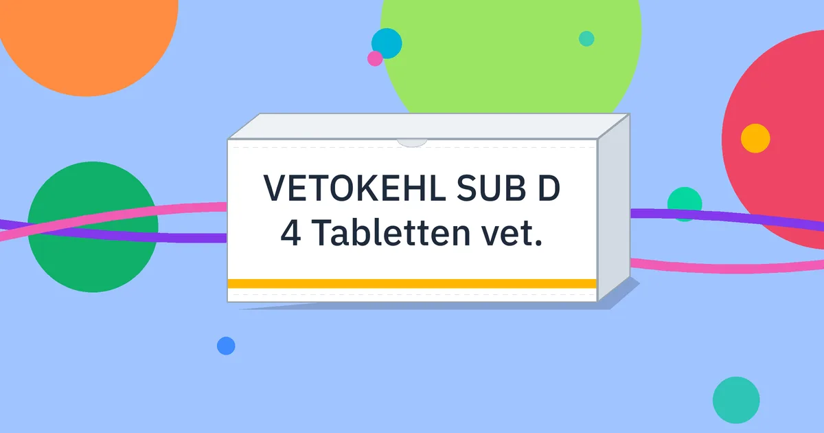 Symbolbild: Packung mit der Aufschrift VETOKEHL SUB D 4 Tabletten vet. (PZN 00163311) – Verfügbarkeit und Bezug in Apotheken in Frankfurt am Main
