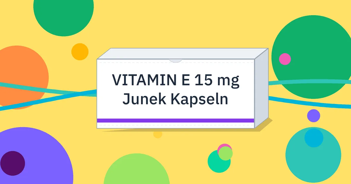 Symbolbild: Packung mit der Aufschrift VITAMIN E 15 mg Junek Kapseln (PZN 00131481) – Verfügbarkeit und Bezug in Apotheken in Frankfurt am Main