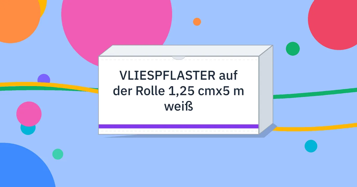 Symbolbild: Packung mit der Aufschrift VLIESPFLASTER auf der Rolle 1,25 cmx5 m weiß (PZN 09781571) – Verfügbarkeit und Bezug in Apotheken in Frankfurt am Main