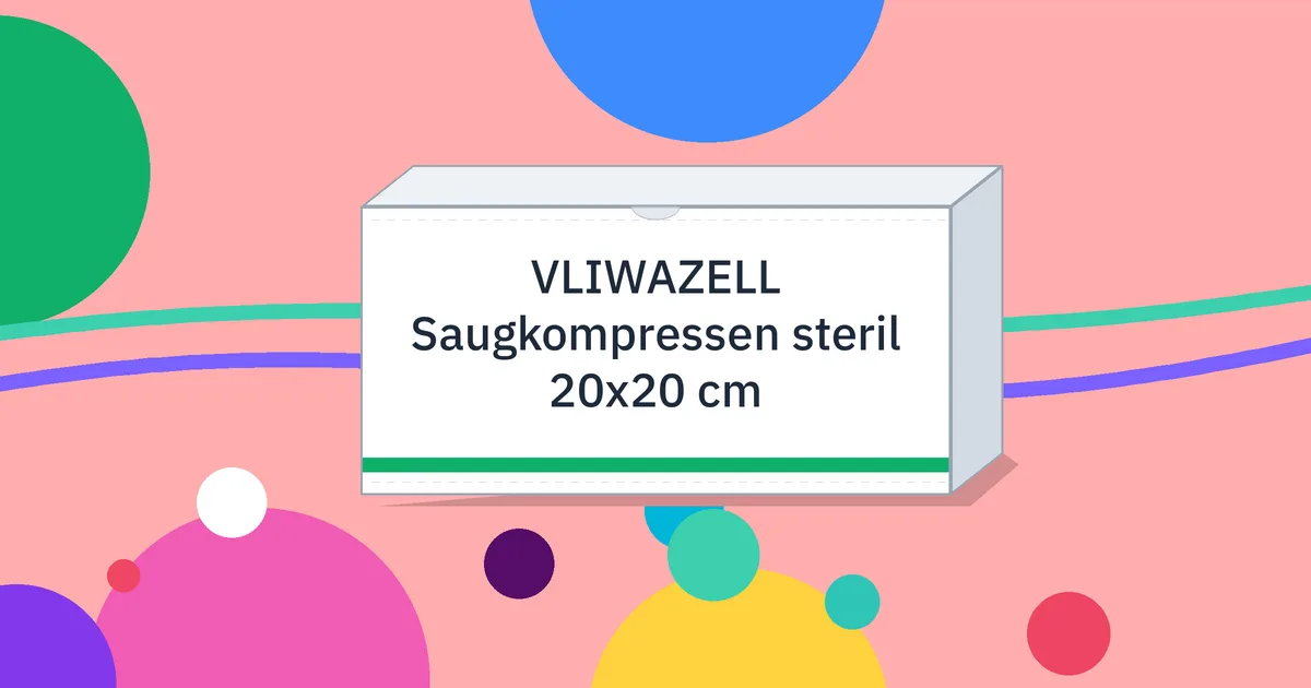 Symbolbild: Packung mit der Aufschrift VLIWAZELL Saugkompressen steril 20x20 cm (PZN 16829692) – Verfügbarkeit und Bezug in Apotheken in Frankfurt am Main