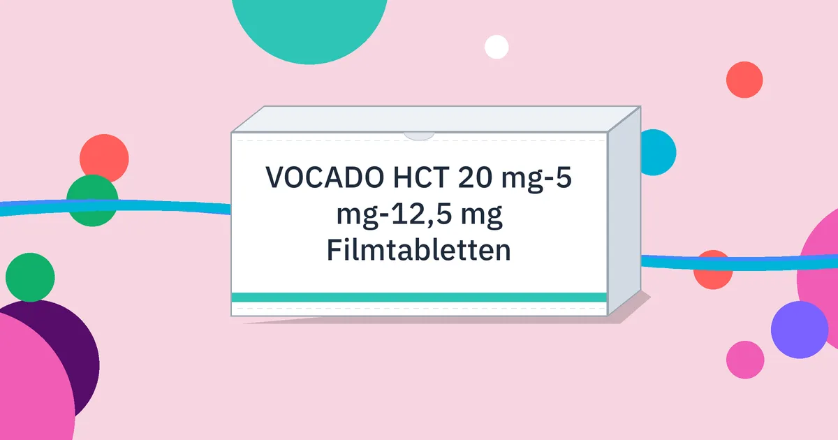 Symbolbild: Packung mit der Aufschrift VOCADO HCT 20 mg-5 mg-12,5 mg Filmtabletten (PZN 07381809) – Verfügbarkeit und Bezug in Apotheken in Frankfurt am Main