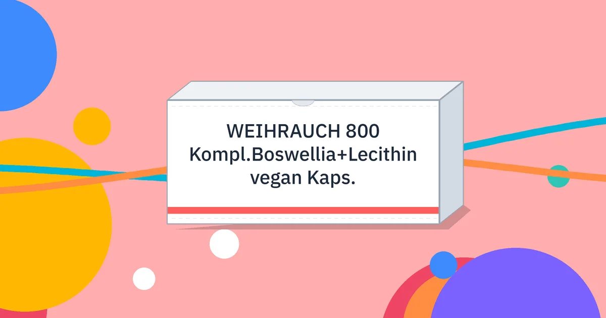 Symbolbild: Packung mit der Aufschrift WEIHRAUCH 800 Kompl.Boswellia+Lecithin vegan Kaps. (PZN 18713427) – Verfügbarkeit und Bezug in Apotheken in Frankfurt am Main