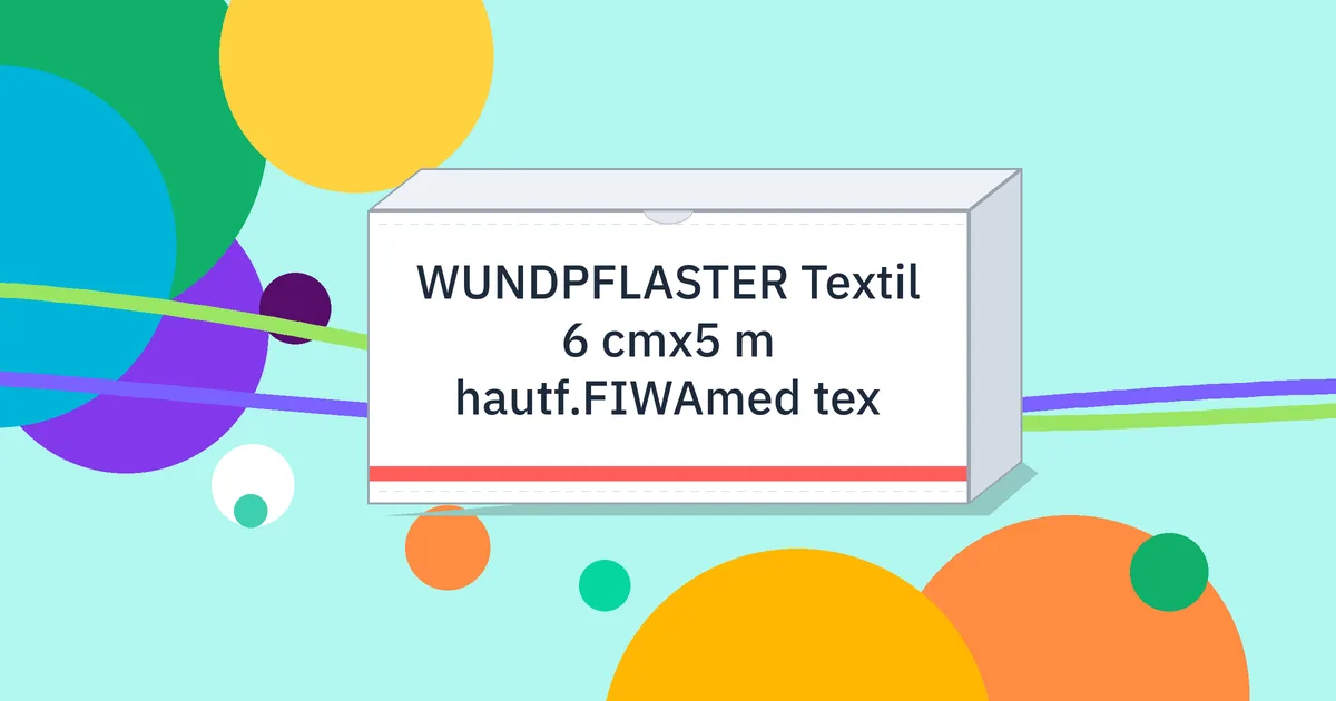 Symbolbild: Packung mit der Aufschrift WUNDPFLASTER Textil 6 cmx5 m hautf.FIWAmed tex (PZN 11859613) – Verfügbarkeit und Bezug in Apotheken in Frankfurt am Main