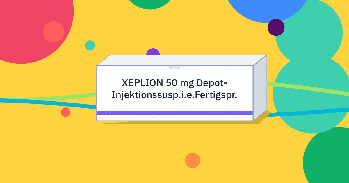 Symbolbild: Packung mit der Aufschrift XEPLION 50 mg Depot-Injektionssusp.i.e.Fertigspr. (PZN 11479767) – Verfügbarkeit und Bezug in Apotheken in Frankfurt am Main