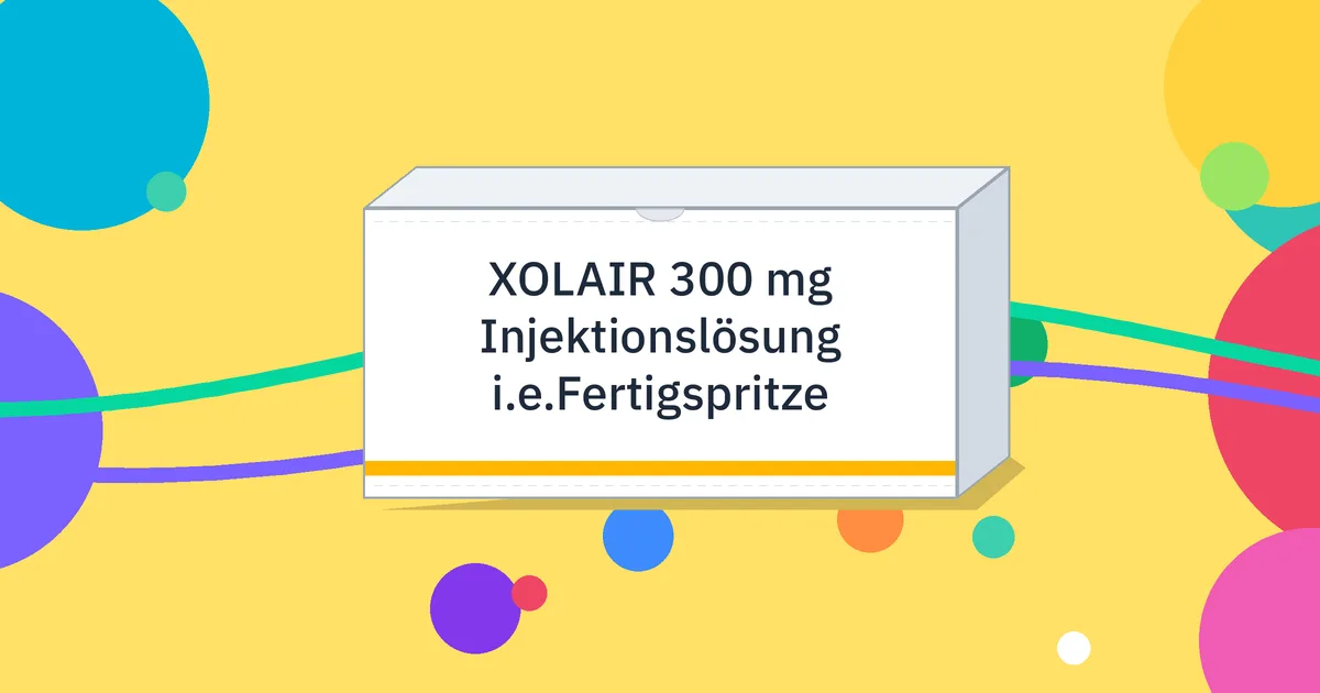 Symbolbild: Packung mit der Aufschrift XOLAIR 300 mg Injektionslösung i.e.Fertigspritze (PZN 19665943) – Verfügbarkeit und Bezug in Apotheken in Frankfurt am Main