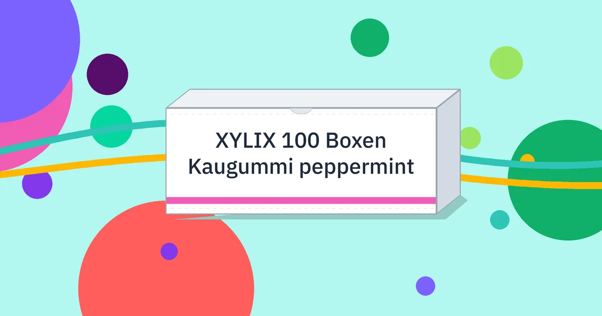 Symbolbild: Packung mit der Aufschrift XYLIX 100 Boxen Kaugummi peppermint (PZN 08872171) – Verfügbarkeit und Bezug in Apotheken in Frankfurt am Main