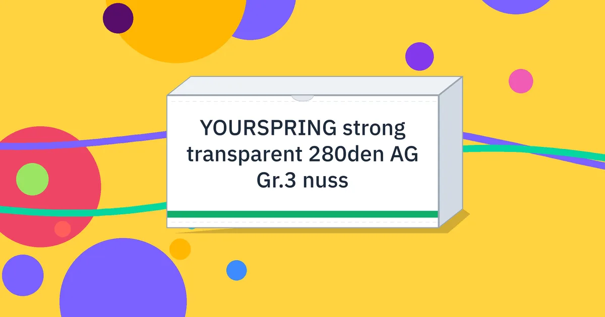 Symbolbild: Packung mit der Aufschrift YOURSPRING strong transparent 280den AG Gr.3 nuss (PZN 18058052) – Verfügbarkeit und Bezug in Apotheken in Frankfurt am Main